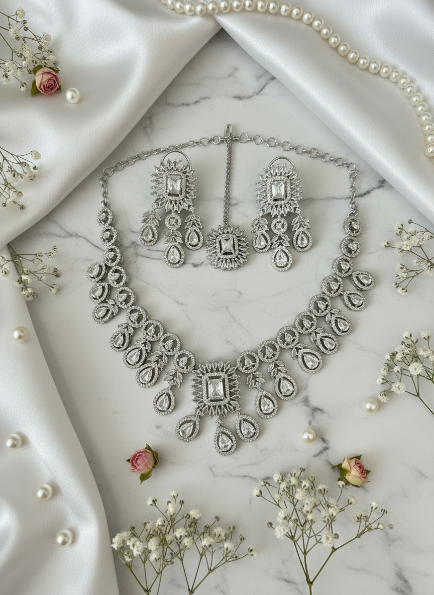 Silver American Diamond (AD) Set – EXOTIC JEWELLERY NZ
