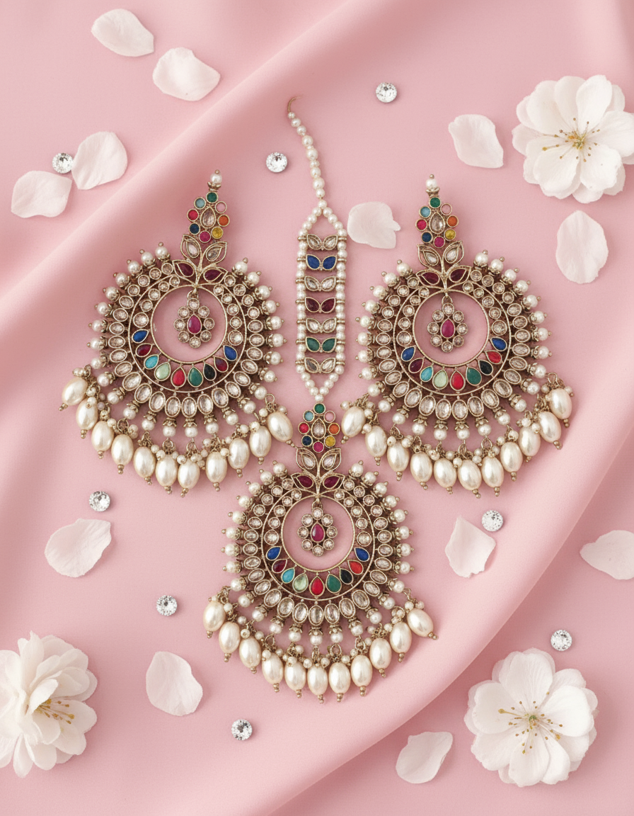 Multi Colour Earrings & Tikka Set – EXOTIC JEWELLERY NZ