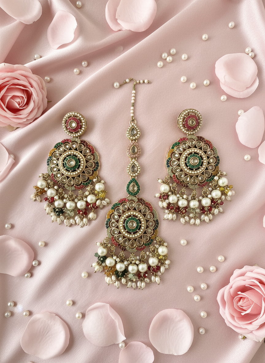 Multi Colour Earrings & Tikka Set – EXOTIC JEWELLERY NZ